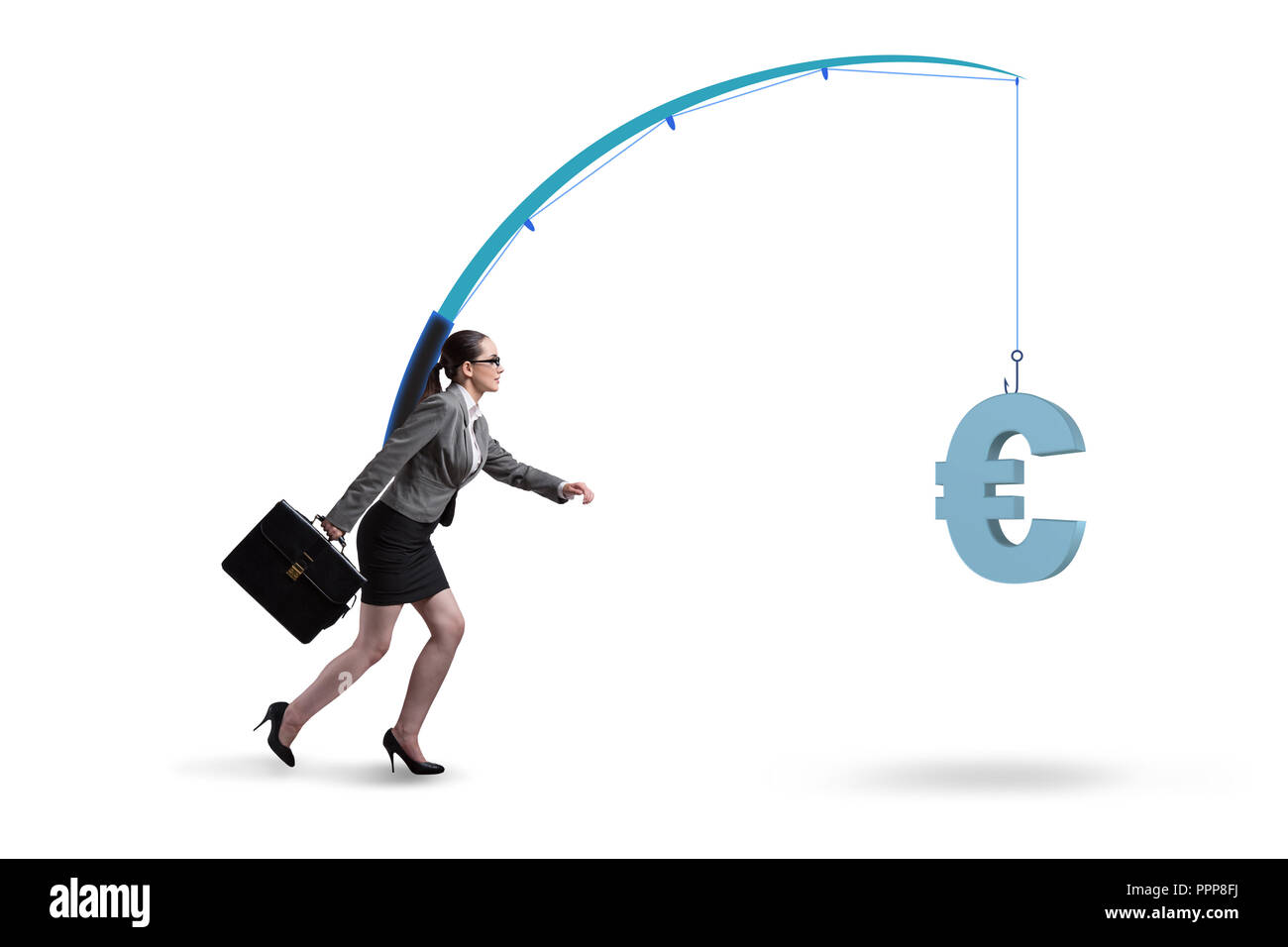 Businessman chasing money on fishing rod Stock Photo - Alamy