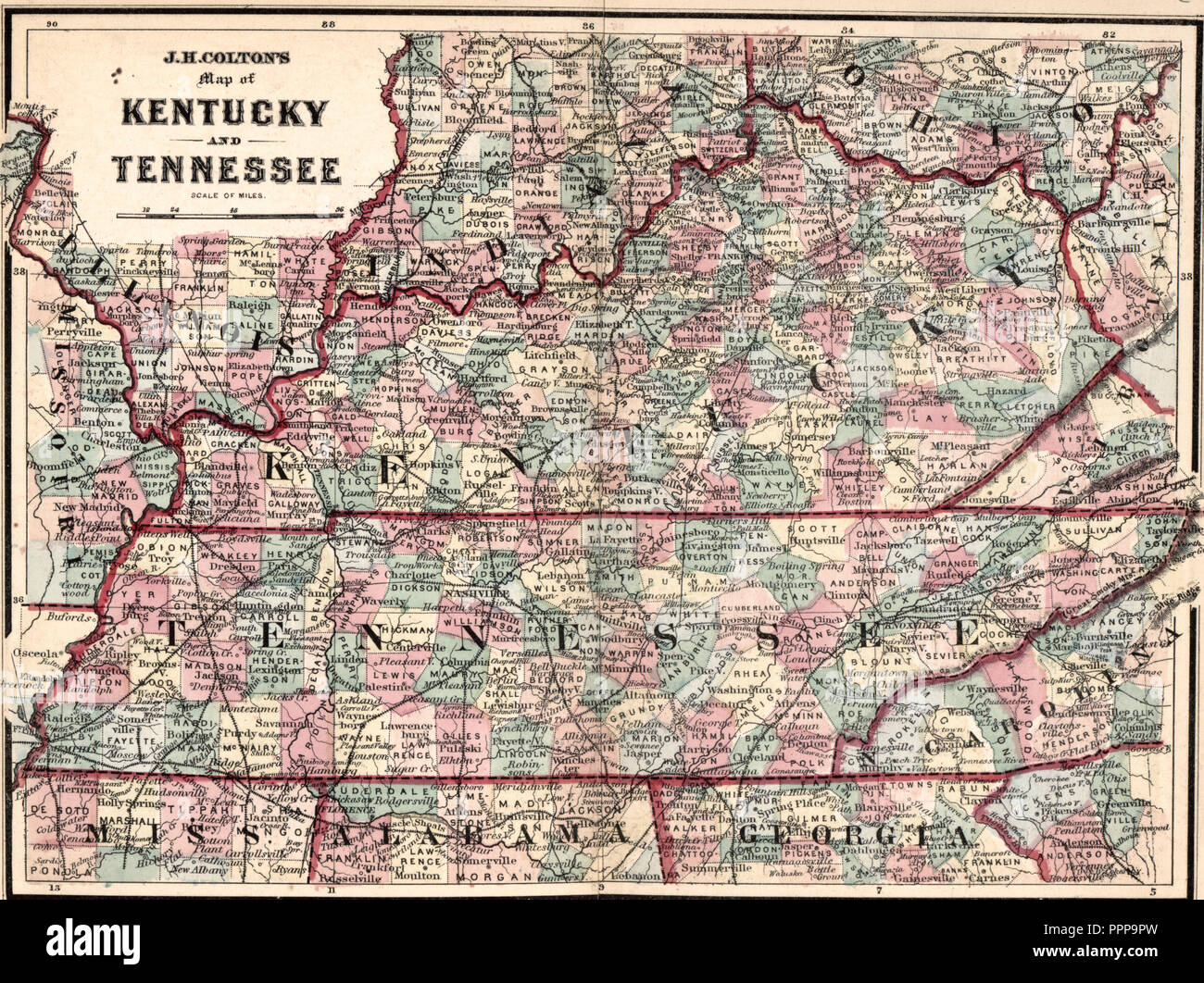 Map of kentucky and tennessee hi-res stock photography and images - Alamy