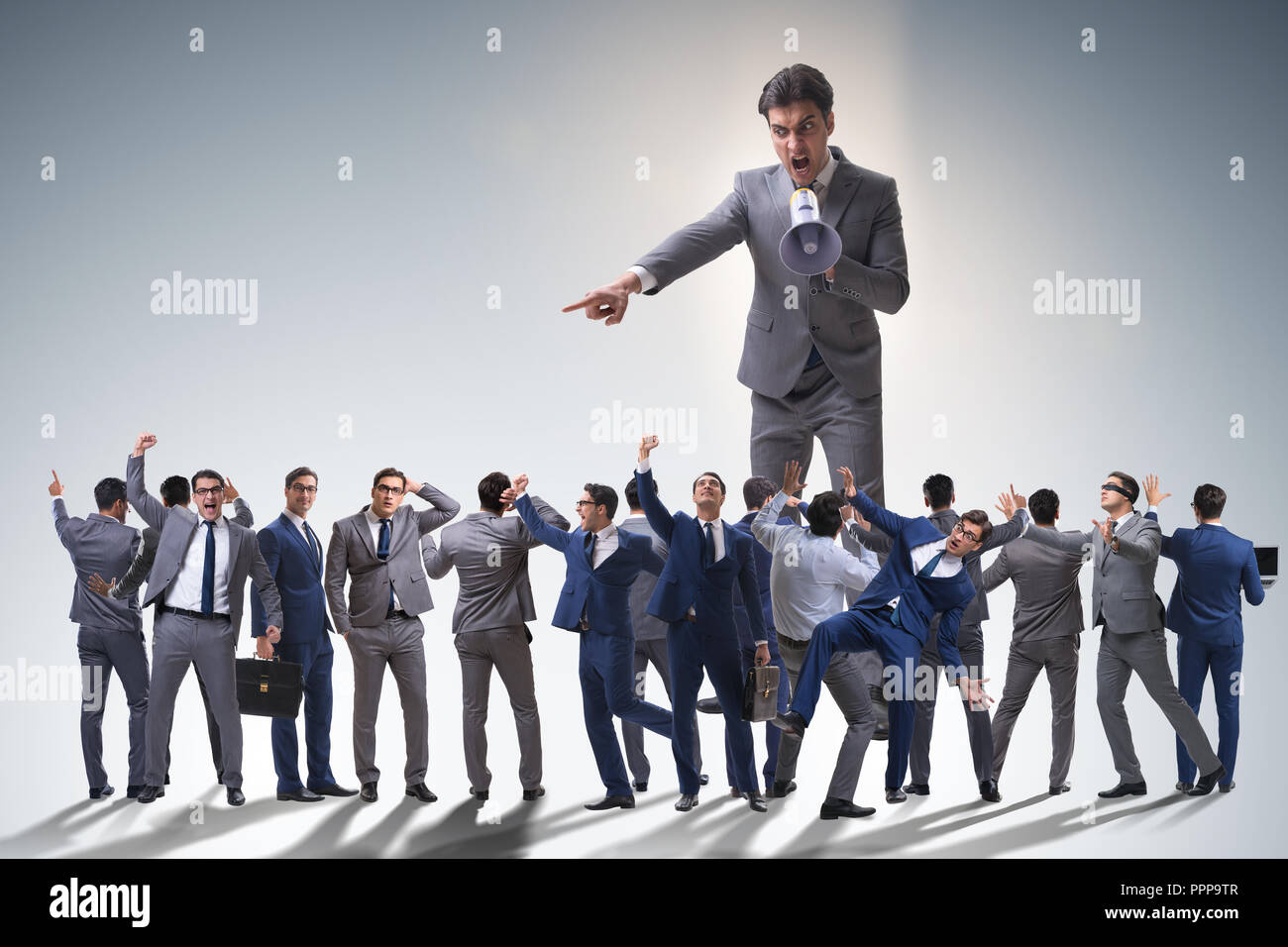 Concept of angry boss yelling with loudspeaker Stock Photo - Alamy