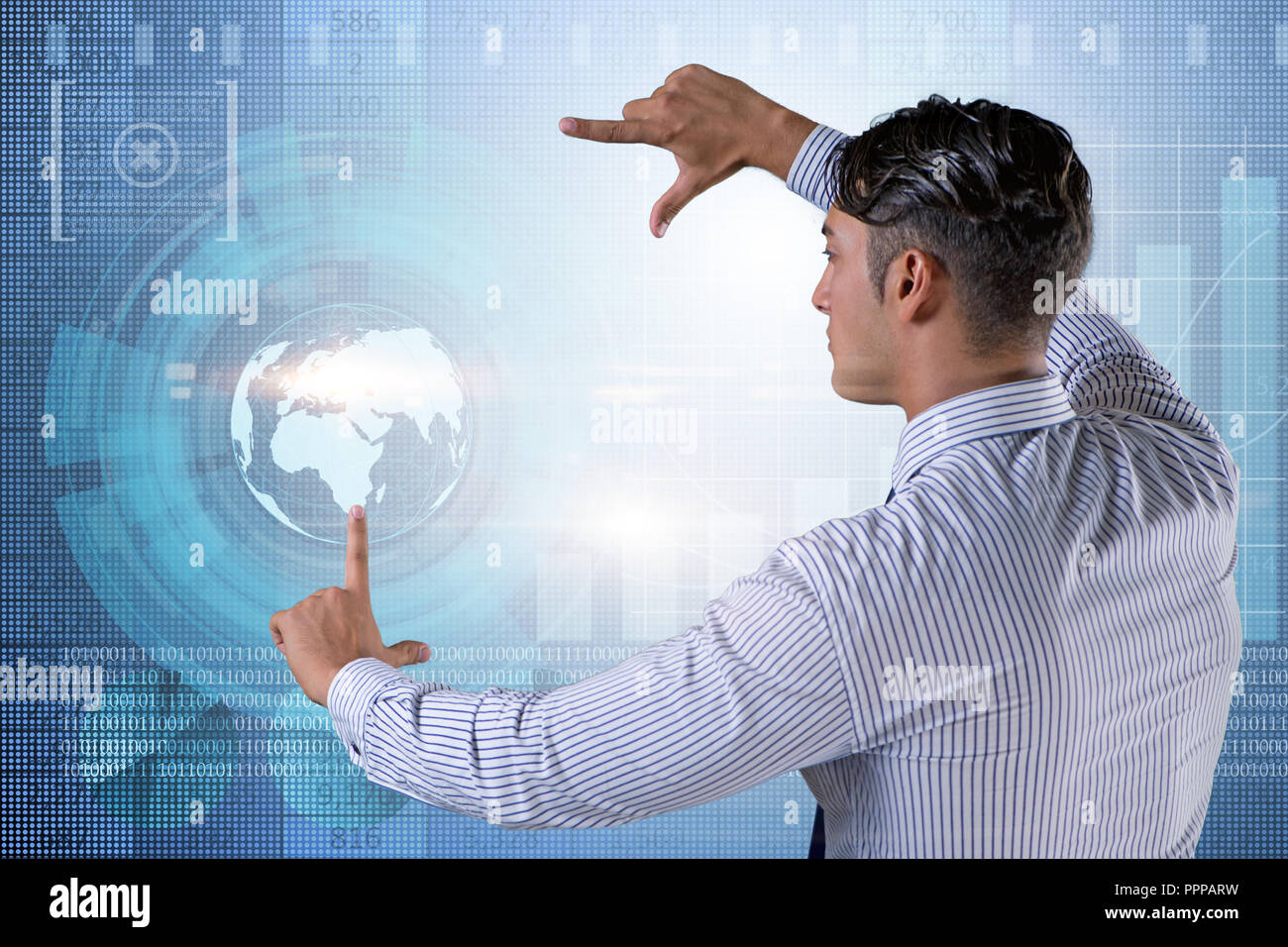 BUsinessman pressing virtual button on diagram chart Stock Photo - Alamy