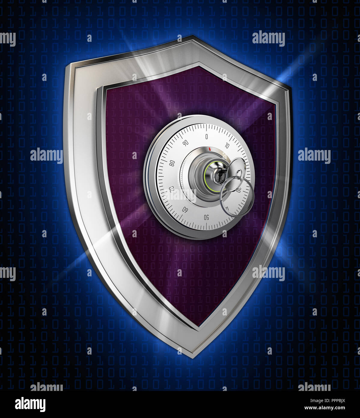 Cyber security concept: Shield With combination lock and rays on ...