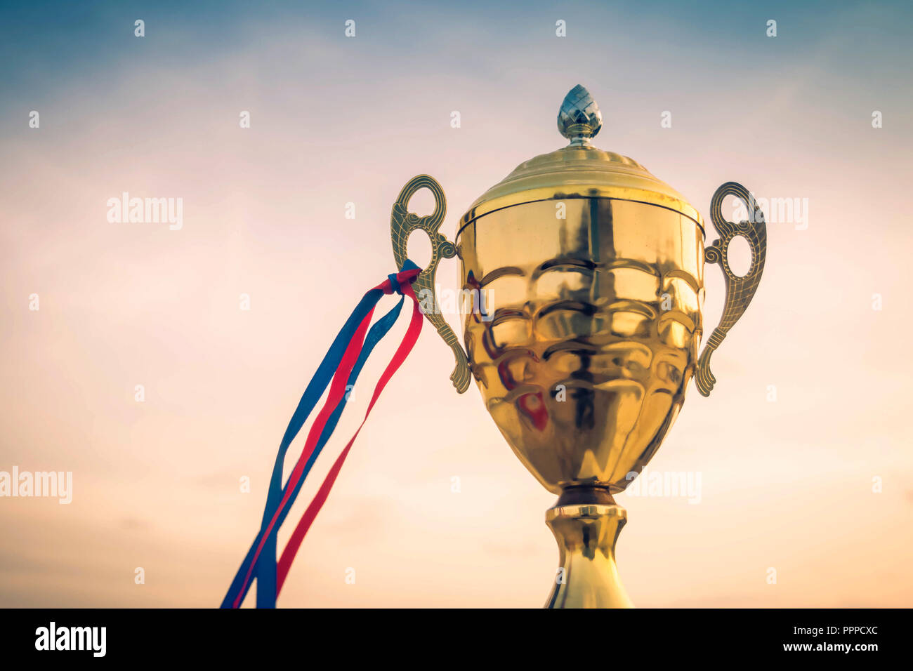 Winner trophy on sky background Stock Photo - Alamy