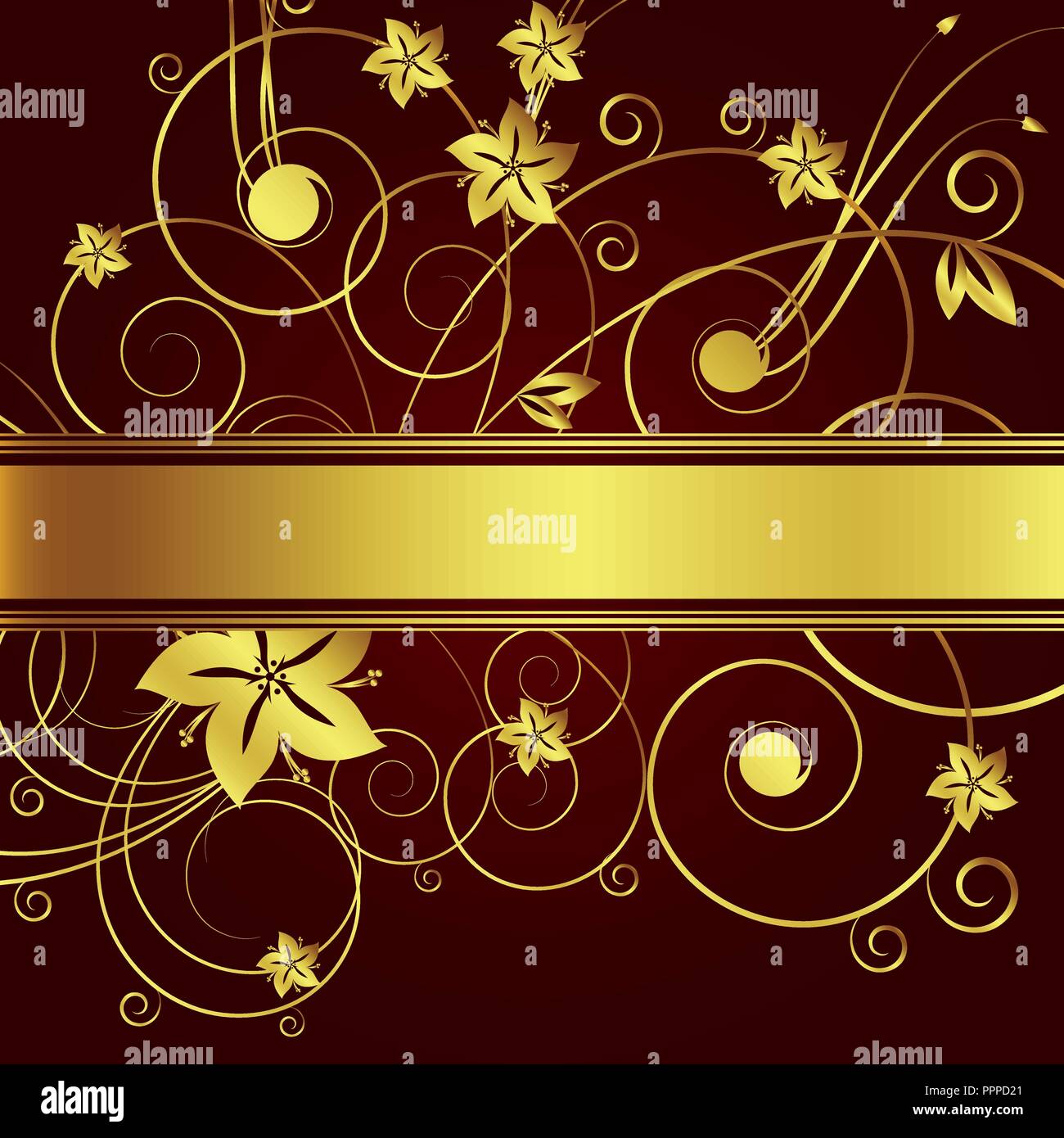 golden floral background with curl Stock Vector Image & Art - Alamy