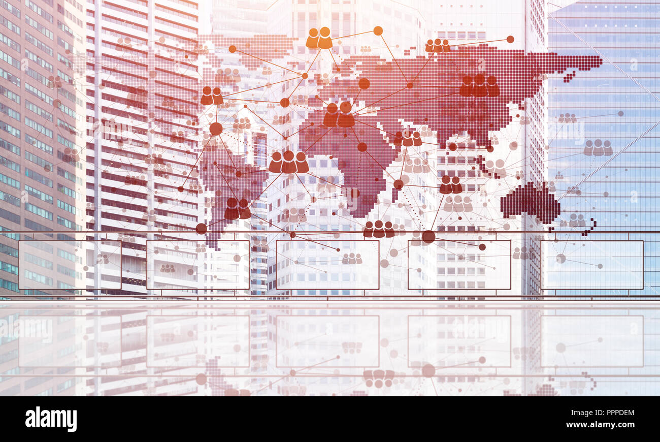 Concept of global communication and networking with world map over ...