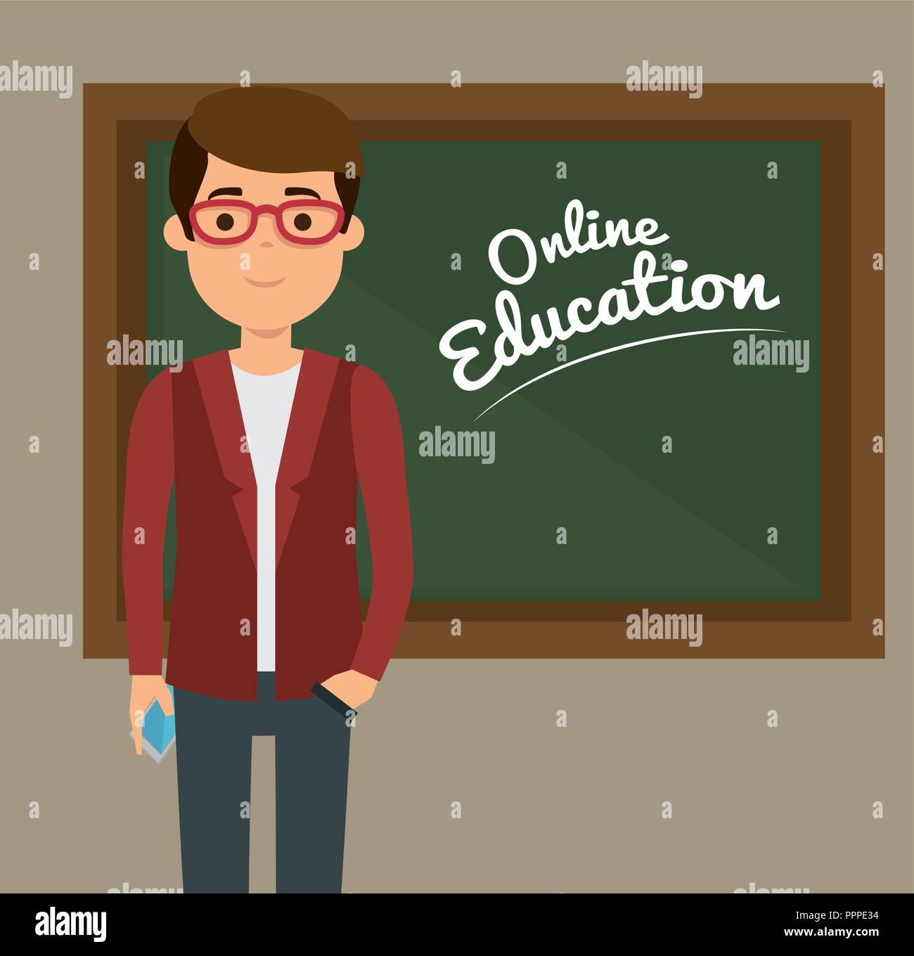 teacher man with chalkboard online education vector illustration design Stock Vector Image & Art ...