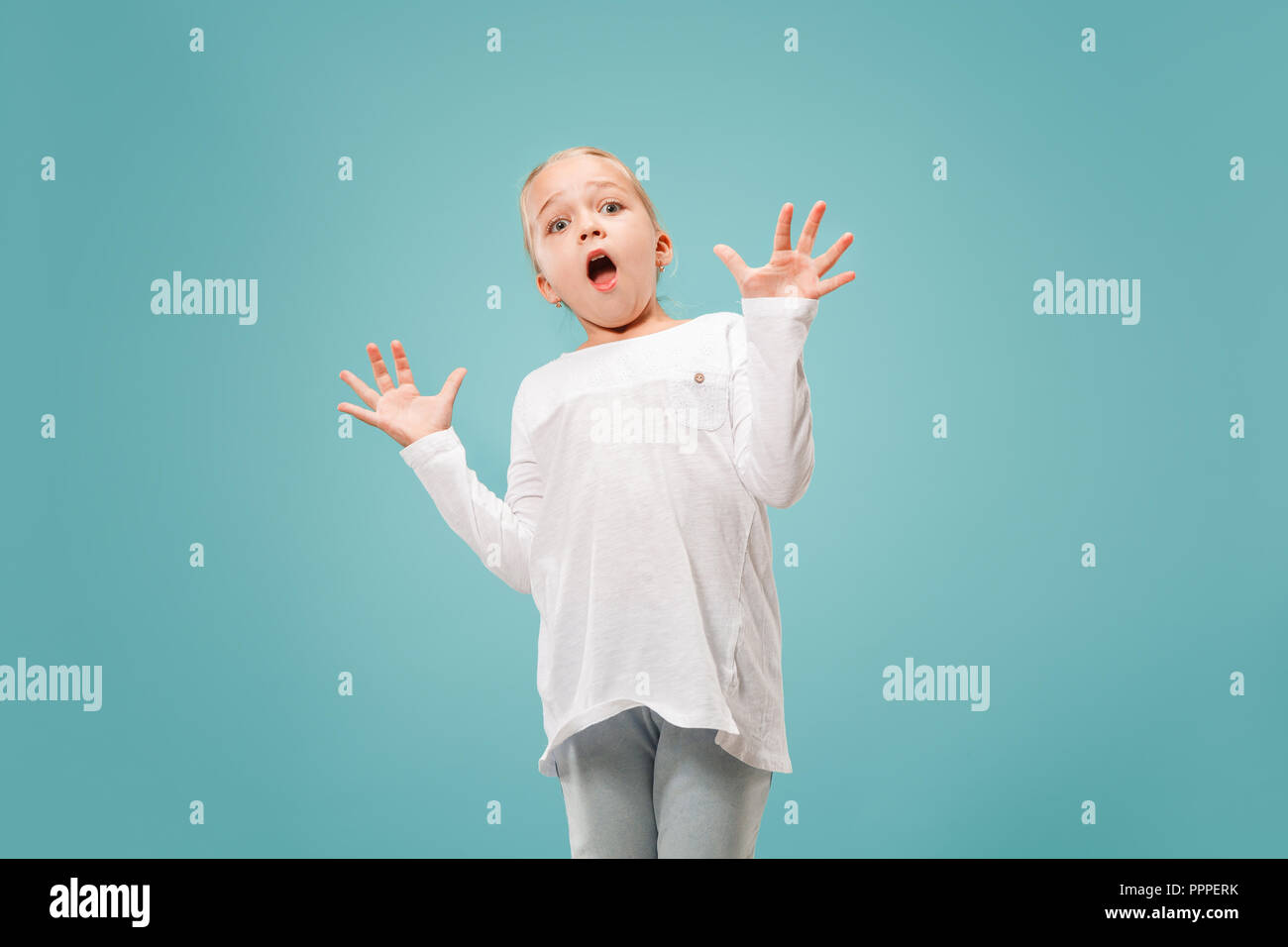 I'm afraid. Fright. Portrait of the scared teen girl. She standing ...