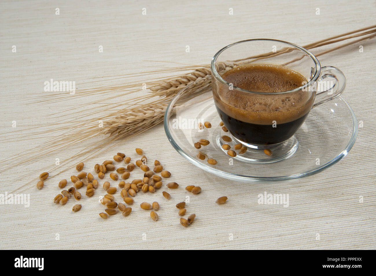 Cup with coffee barley with ears and barley grains Stock Photo - Alamy