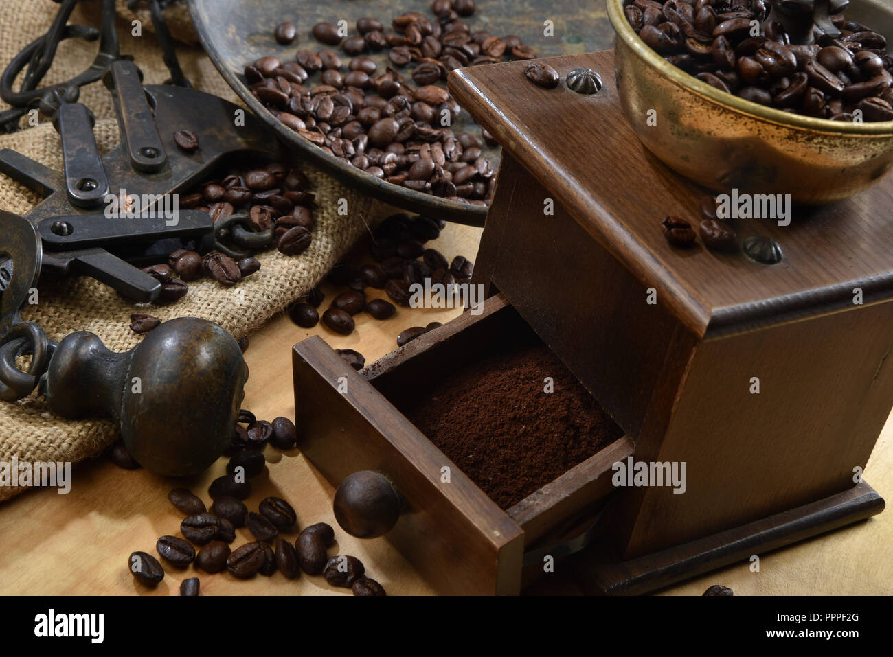 Wooden coffee mill hi-res stock photography and images - Alamy