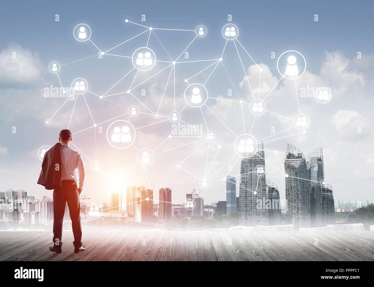Social connection concept drawn on screen as symbol for teamwork and ...