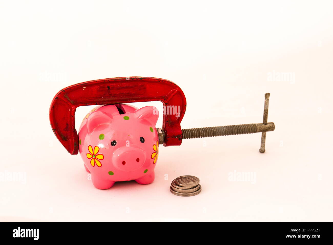 The squeeze on retirement savings for the elderly conceptual image with ...