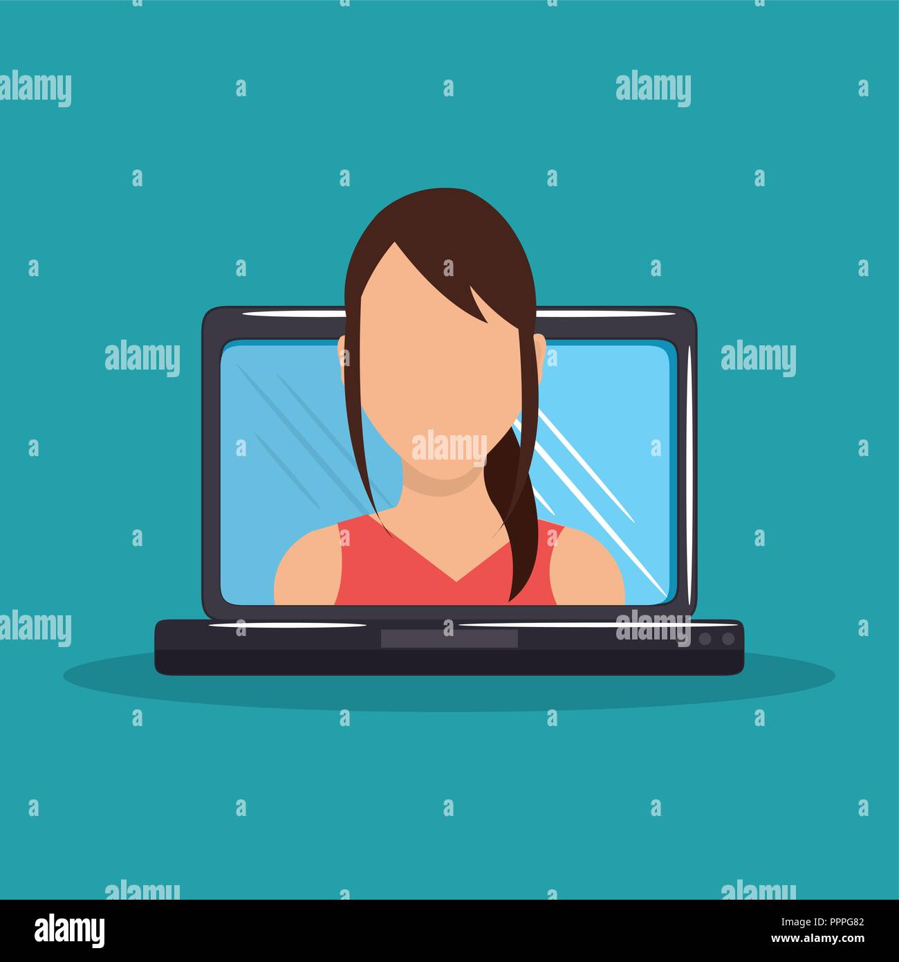 Girl looking computer screen Stock Vector Images - Alamy