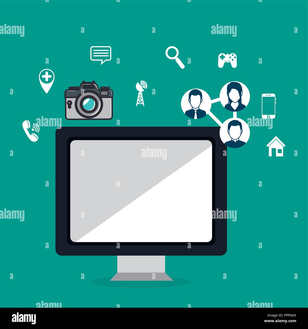 computer with social media marketing icons Stock Vector Image & Art - Alamy