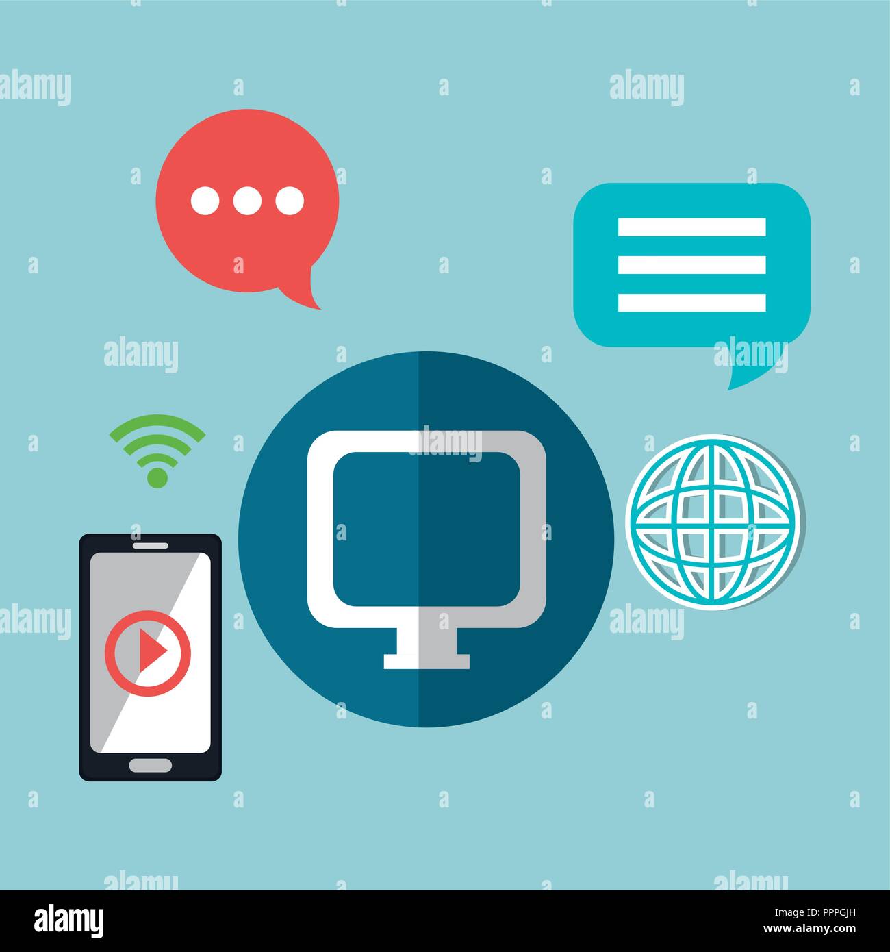 computer with social media marketing icons Stock Vector Image & Art - Alamy