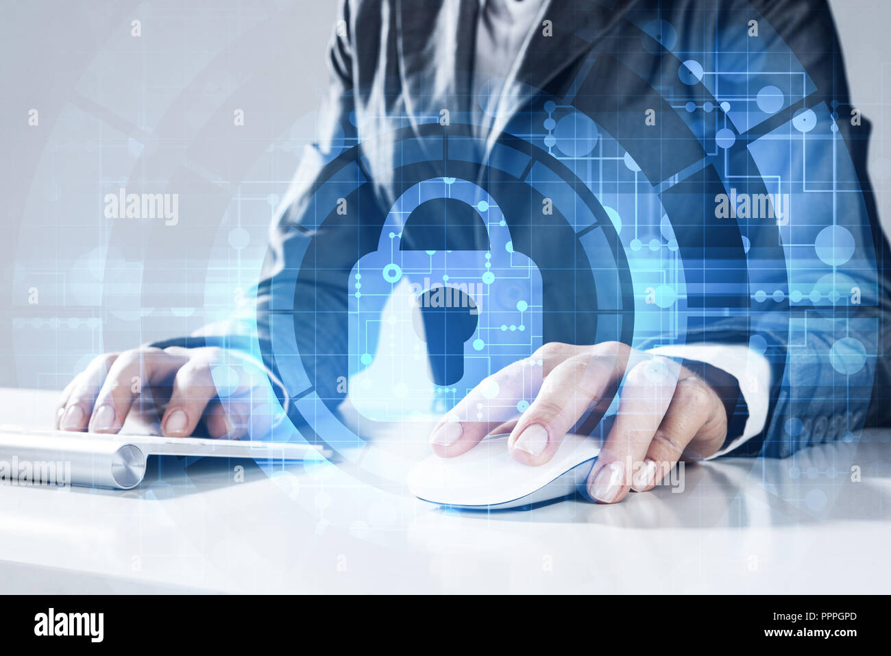 Internet security concept with woman typing password on keyboard Stock ...