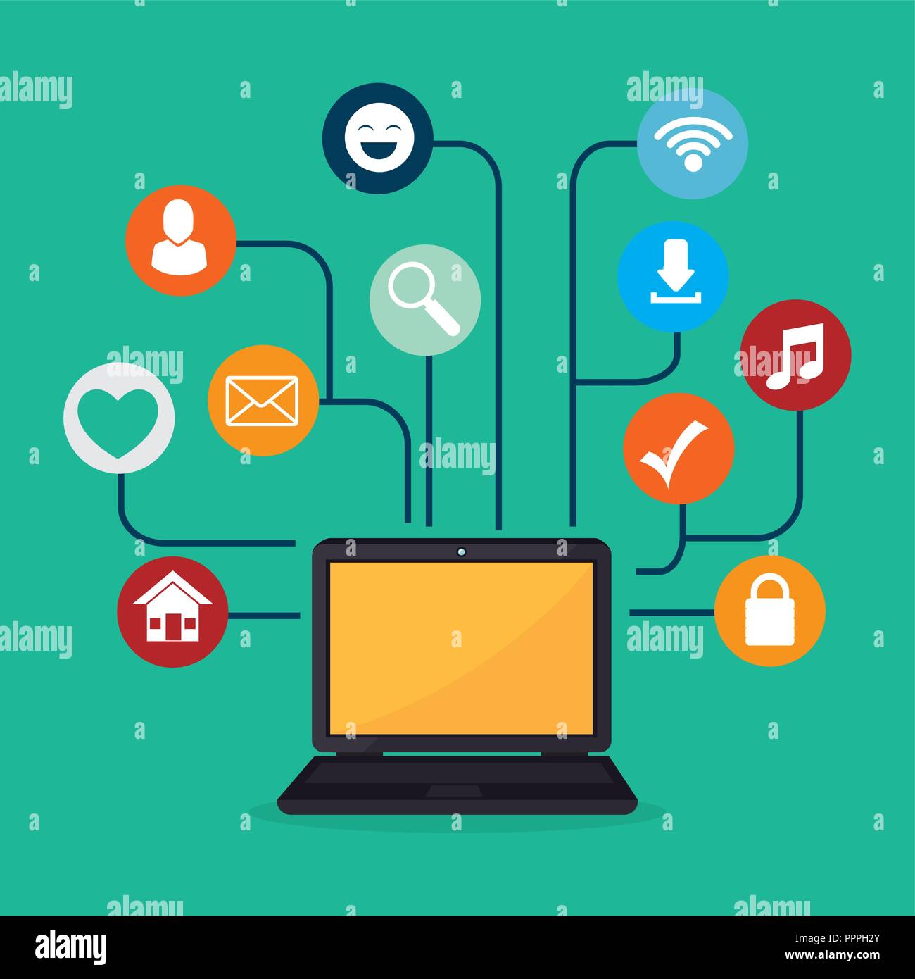 laptop with social media marketing icons Stock Vector Image & Art - Alamy