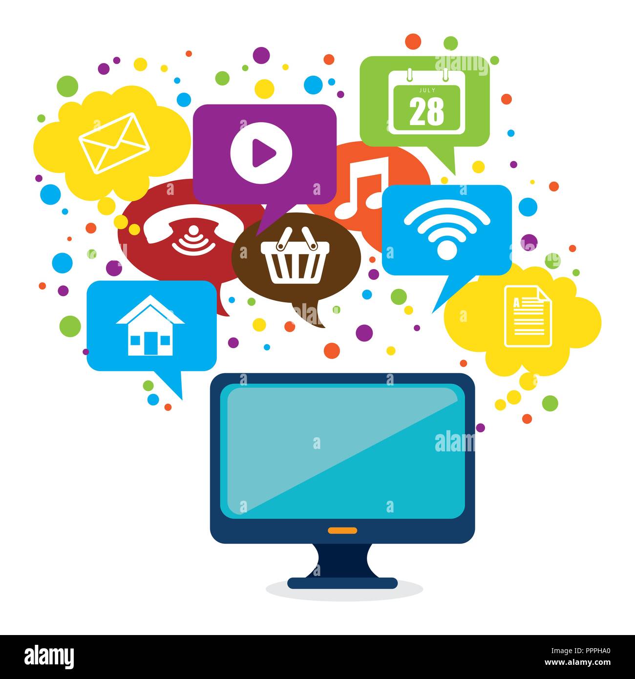computer with social media marketing icons Stock Vector Image & Art - Alamy