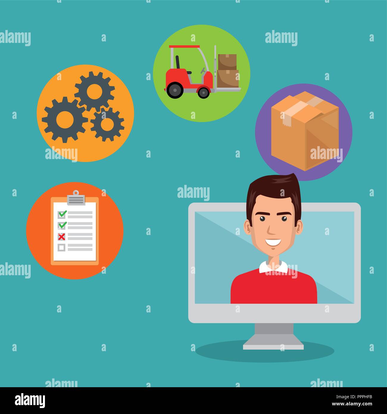 delivery service worker with computer Stock Vector Image & Art - Alamy