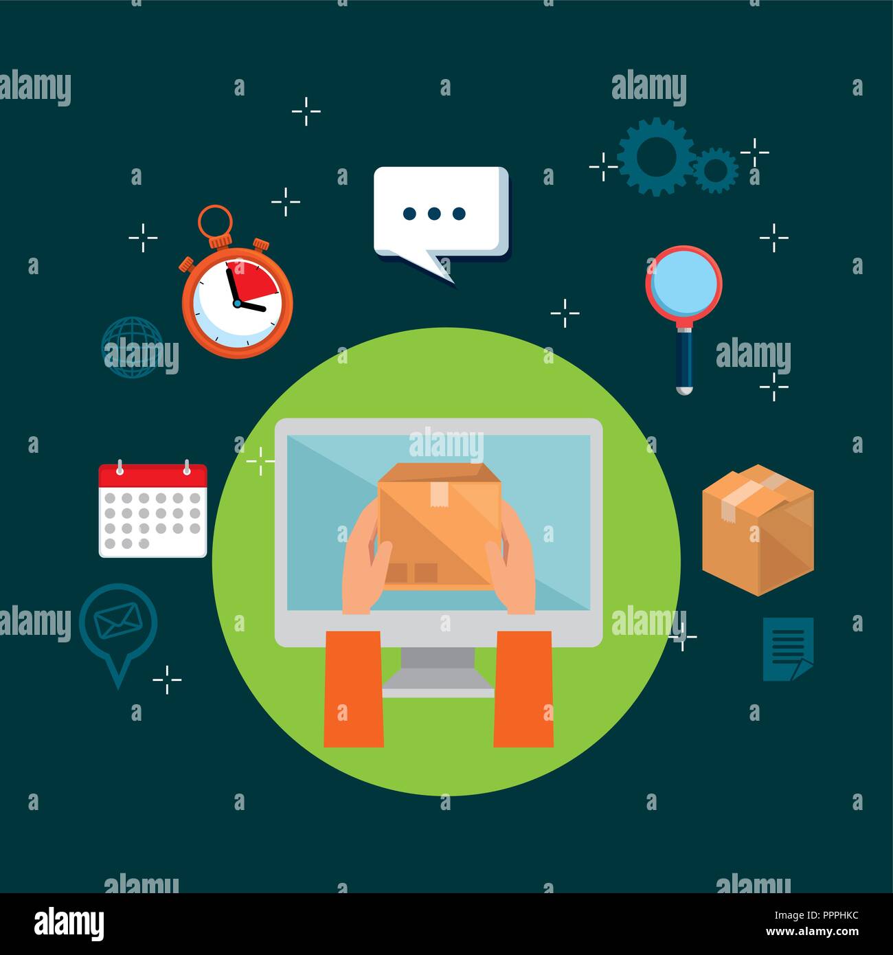 computer with delivery service icons Stock Vector Image & Art - Alamy