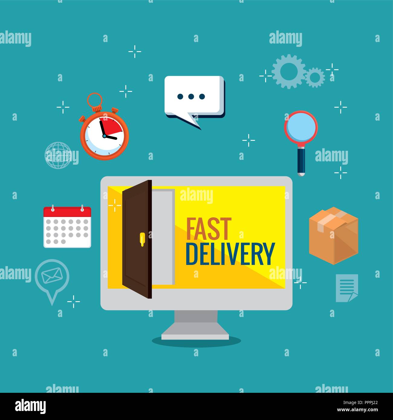 computer with delivery service icons Stock Vector Image & Art - Alamy