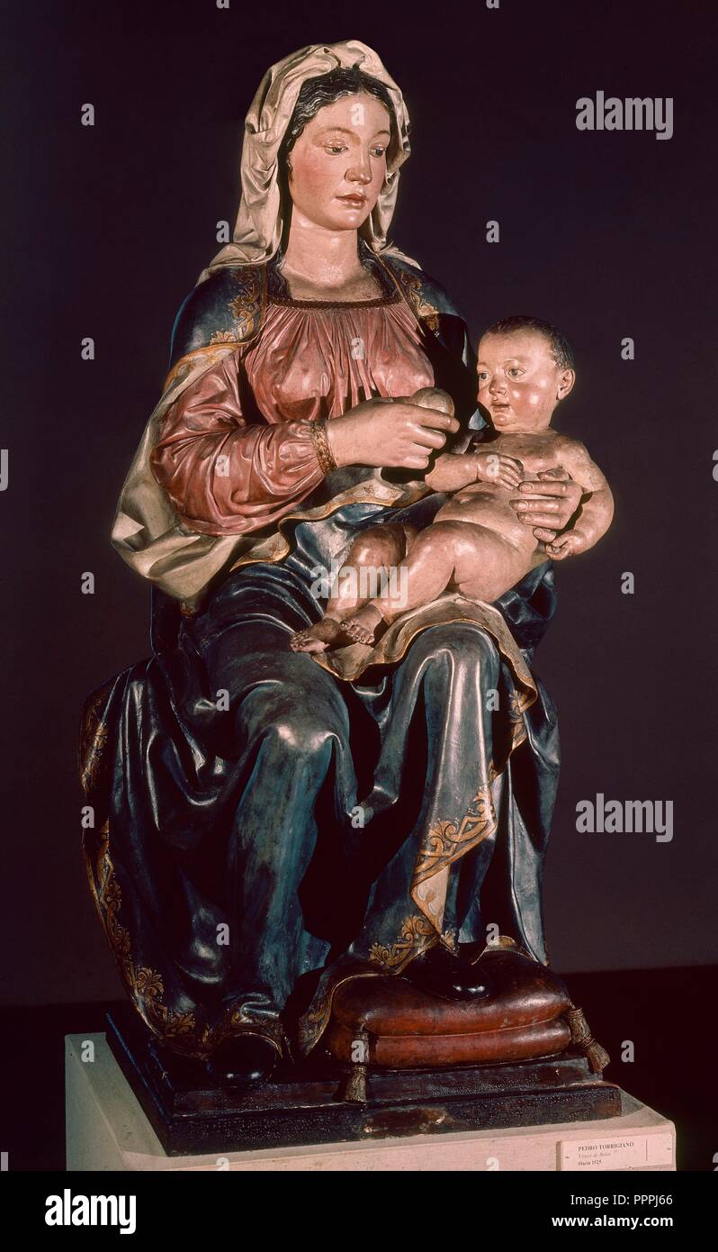 VIRGEN DE BELEN - SIGLO XVI - ESCULTURA EN BARRO COCIDO Y POLICROMADO ...