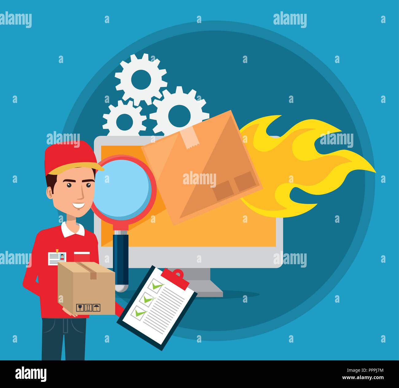 delivery service worker with computer Stock Vector Image & Art - Alamy
