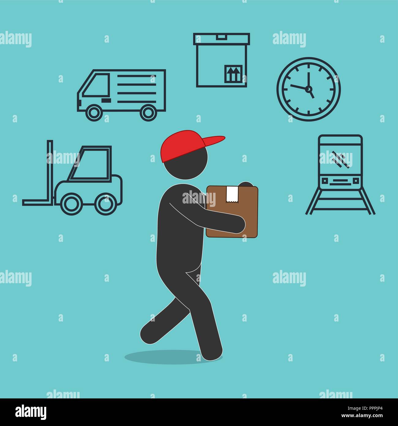 delivery service worker character with set icons Stock Vector Image ...