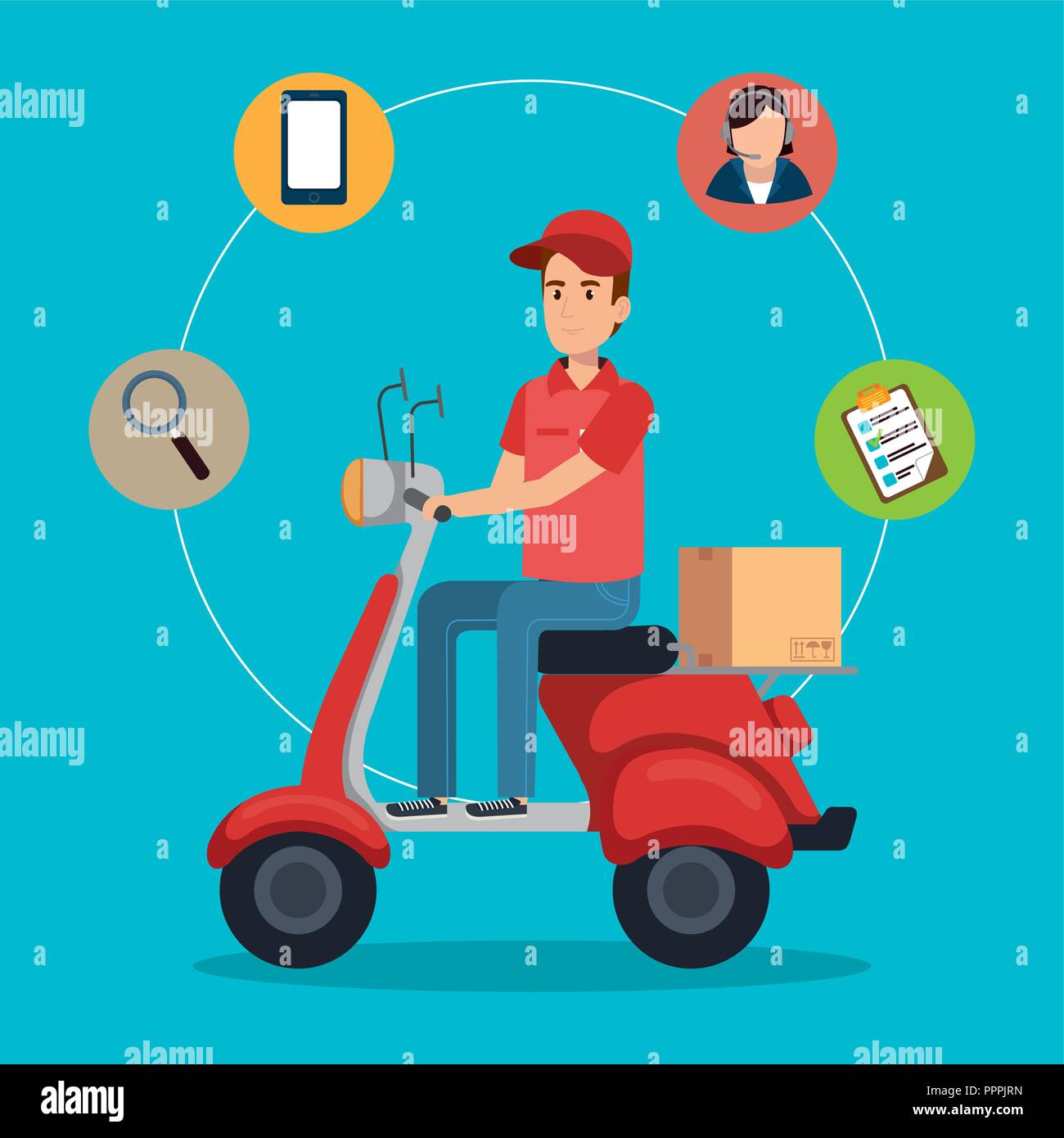 delivery service worker character with set icons Stock Vector Image ...