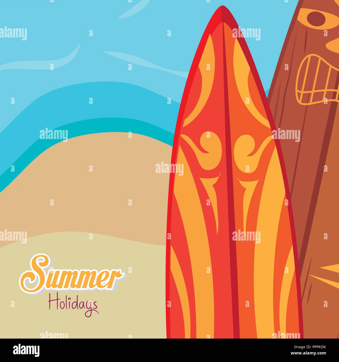 beach landscape with surf boards scene Stock Vector Image & Art - Alamy