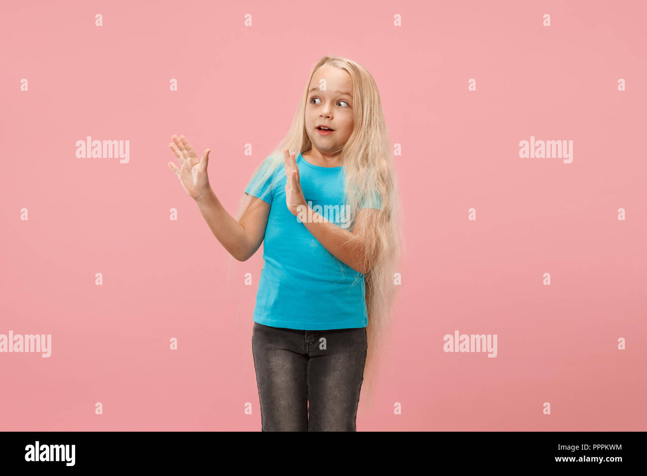 I'm afraid. Fright. Portrait of the scared teen girl. She standing ...