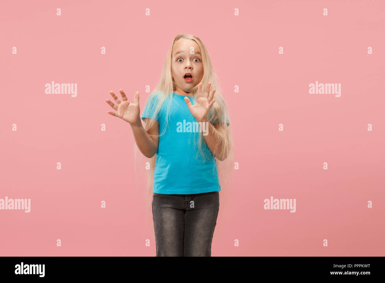 I'm afraid. Fright. Portrait of the scared teen girl. She standing ...
