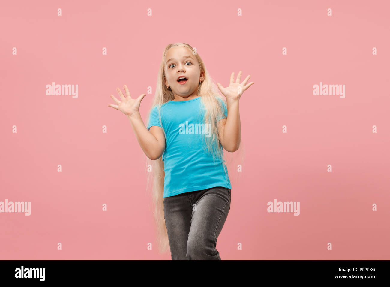 I'm afraid. Fright. Portrait of the scared teen girl. She standing ...