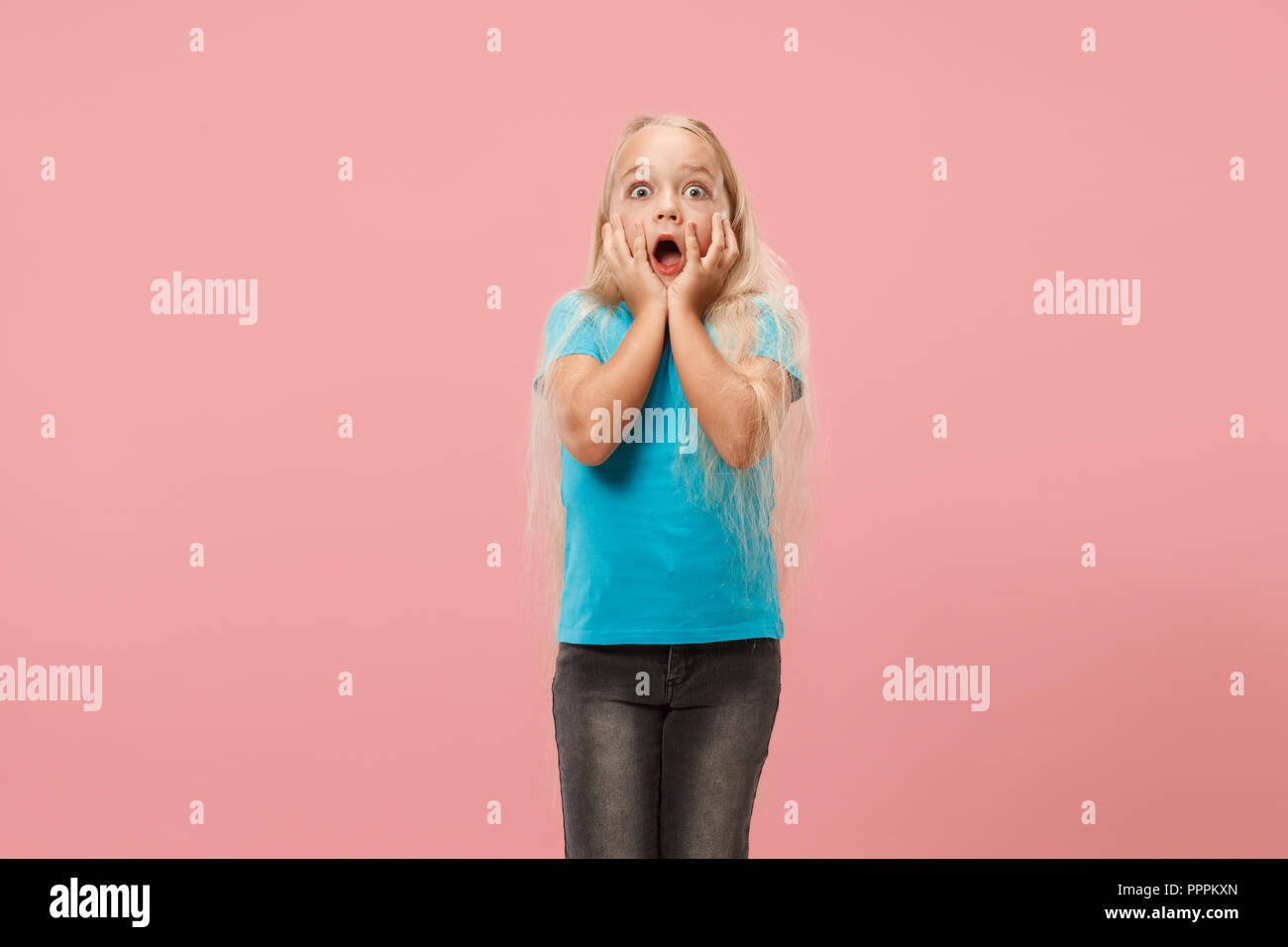 I'm afraid. Fright. Portrait of the scared teen girl. She standing ...