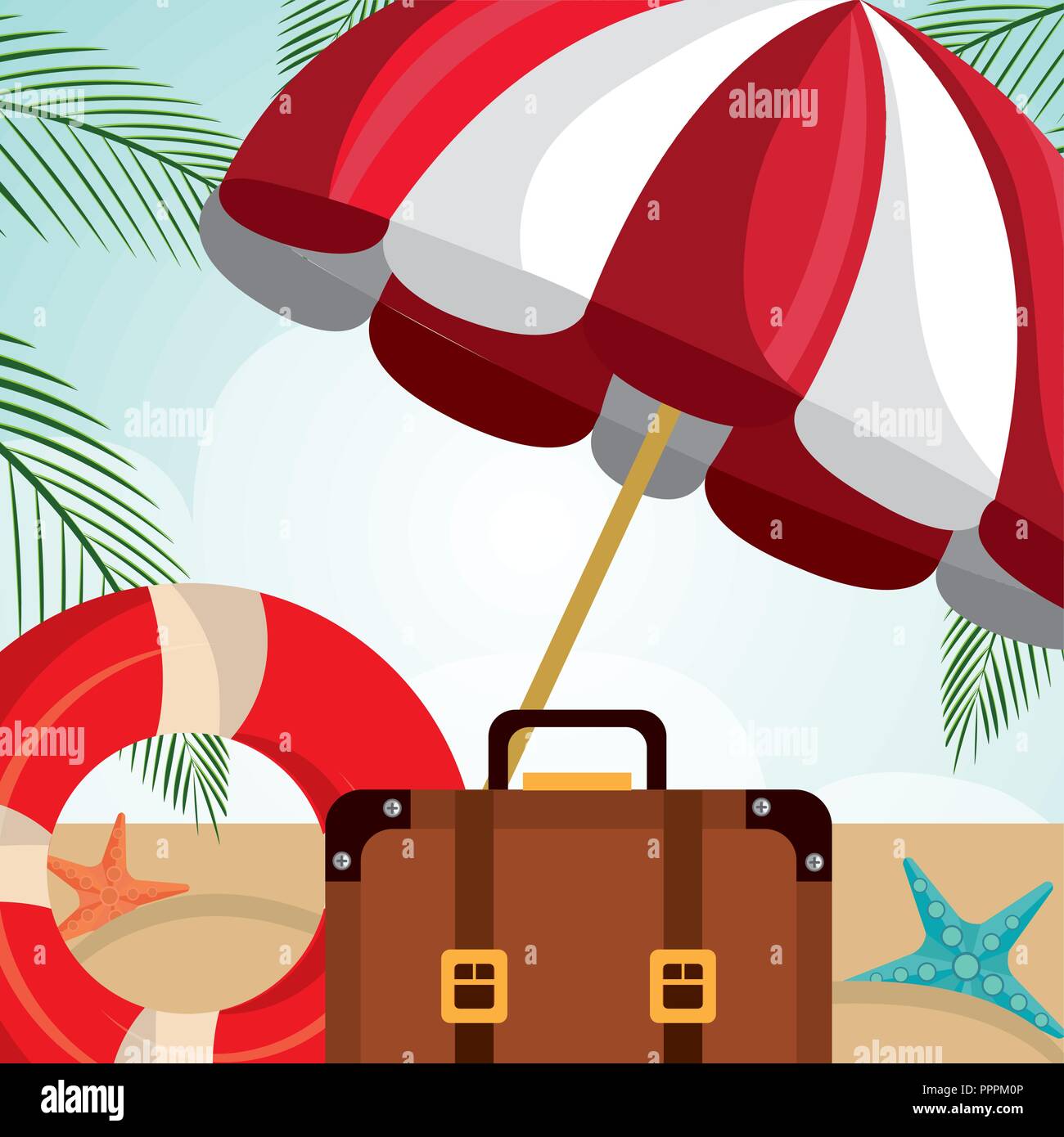 beach landscape with suitcase and set icons Stock Vector Image & Art ...