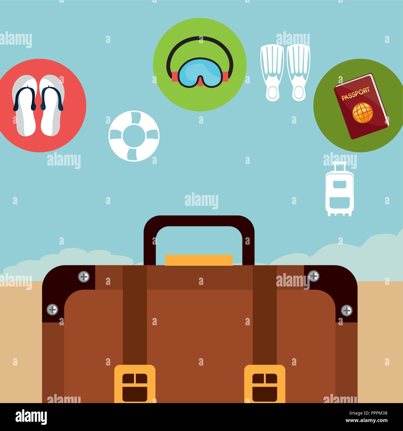 beach landscape with suitcase and set icons Stock Vector Image & Art ...