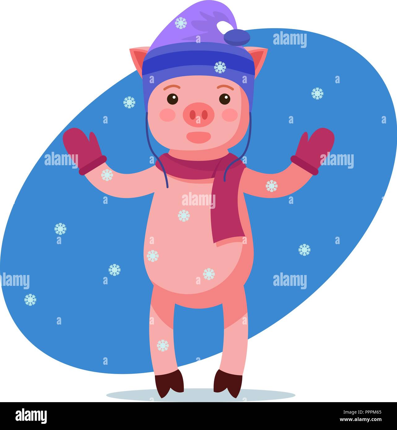 Pink piggy looking at the falling snow Stock Vector Image & Art - Alamy
