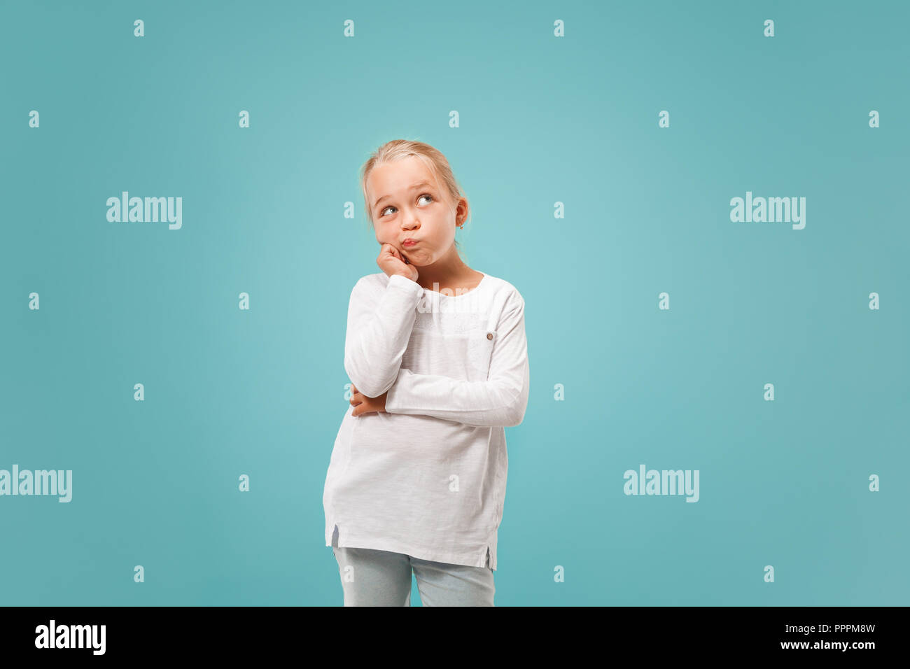 Remember all. Let me think. Doubt concept. Doubtful, thoughtful teen ...