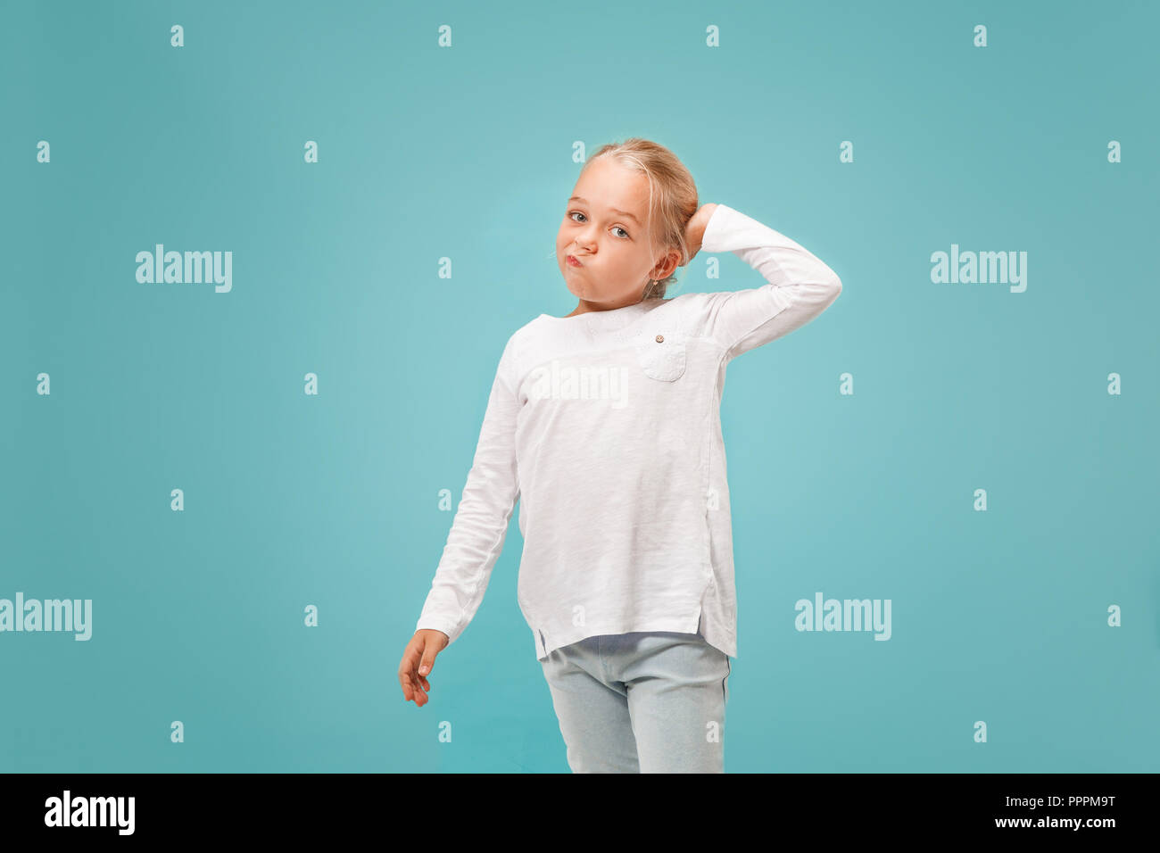 Remember all. Let me think. Doubt concept. Doubtful, thoughtful teen ...