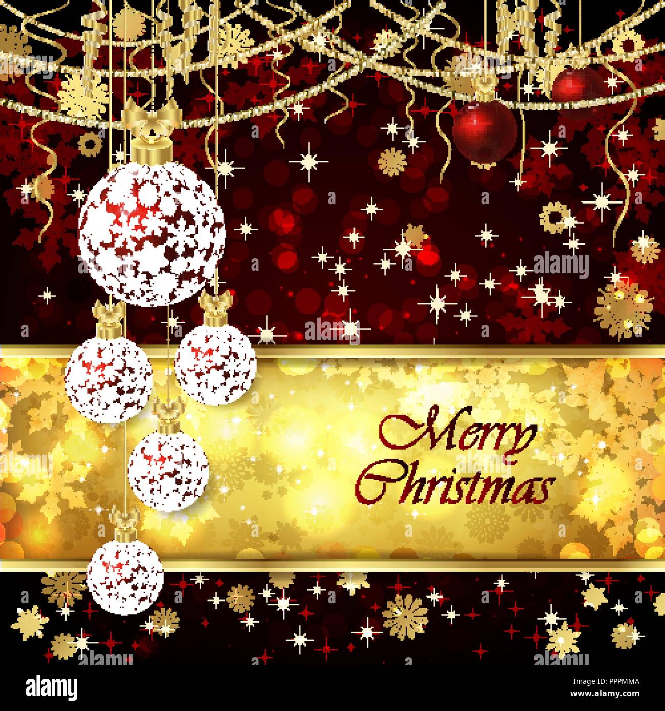 Vector Christmas Card With Christmas Balls Christmas Decor Snowflakes