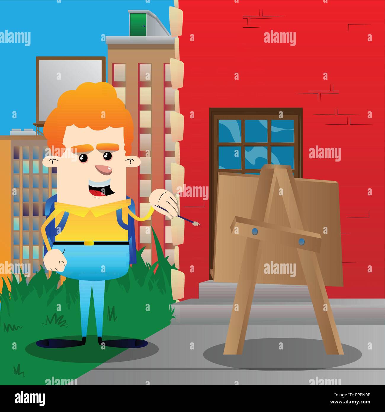 Schoolboy artist painting. Vector cartoon character illustration Stock ...