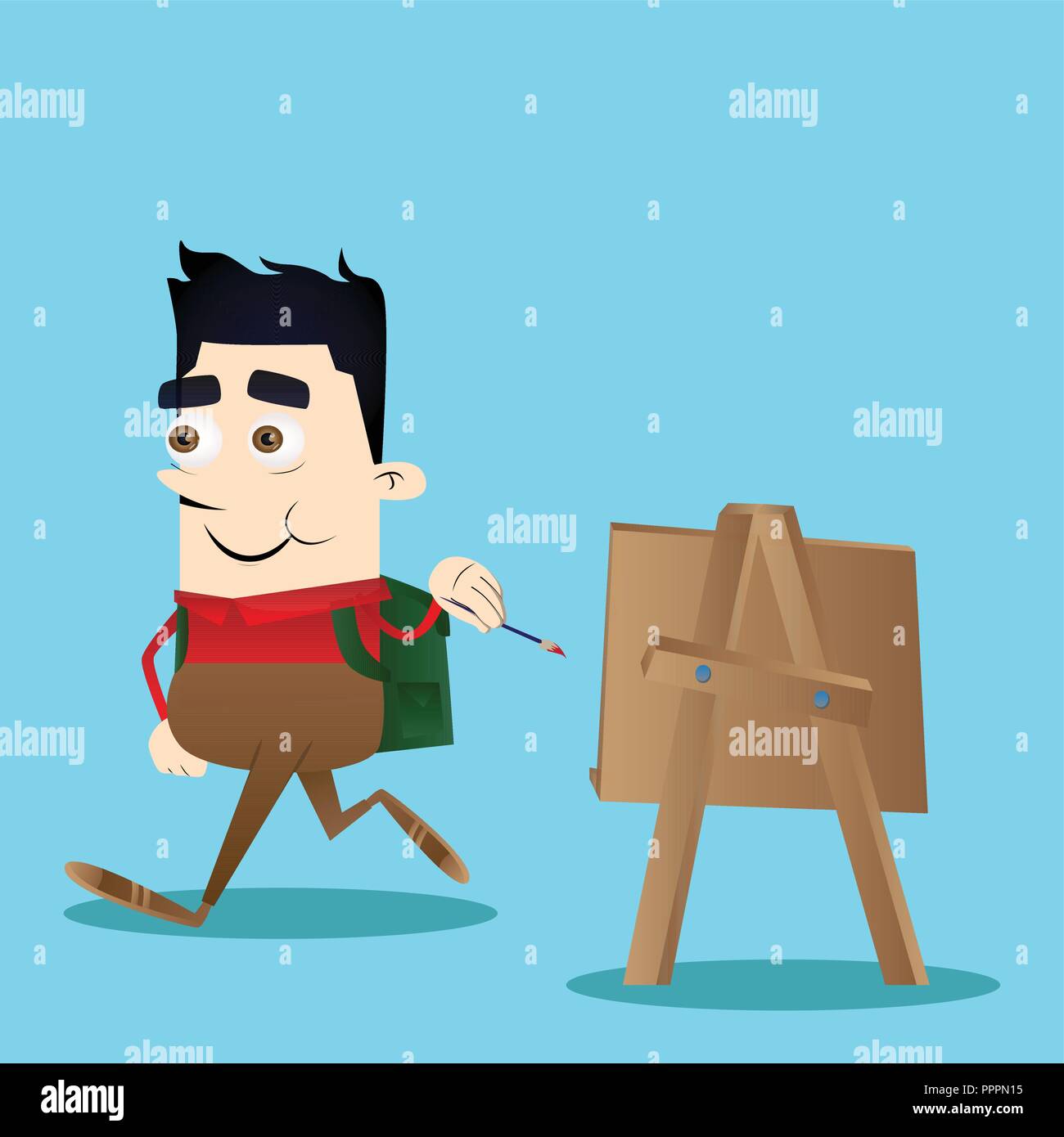 Schoolboy artist painting. Vector cartoon character illustration Stock ...