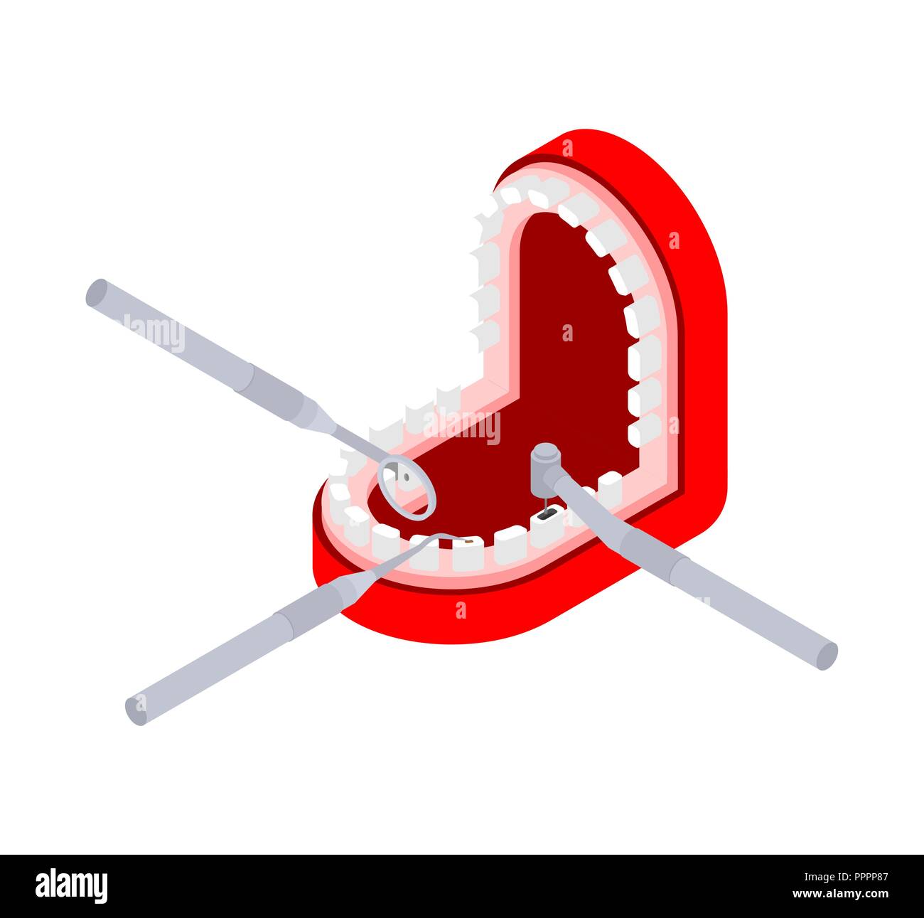 Dental treatment. Dentist tools in mouth. Dentistry Vector illustration ...