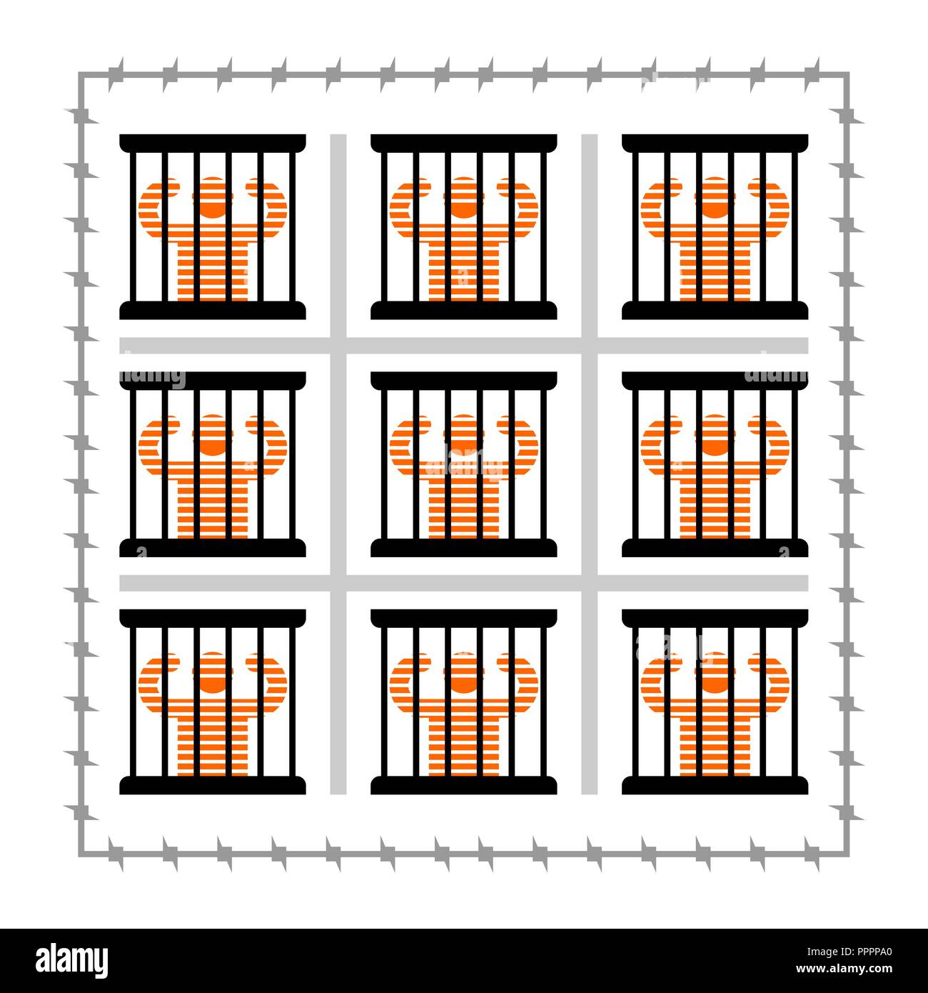 Jail symbol. Prisoner in prison. Perpetrator and bars on windows ...