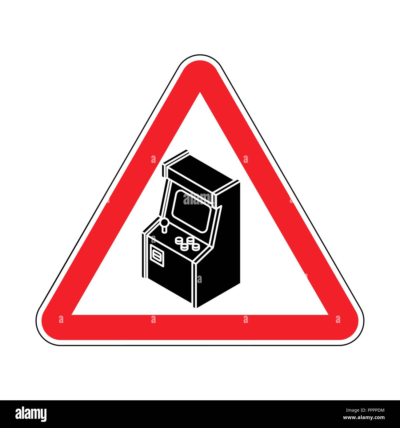 Attention Old Arcade Machine. Caution Retro VideoGame Gaming. Red road ...