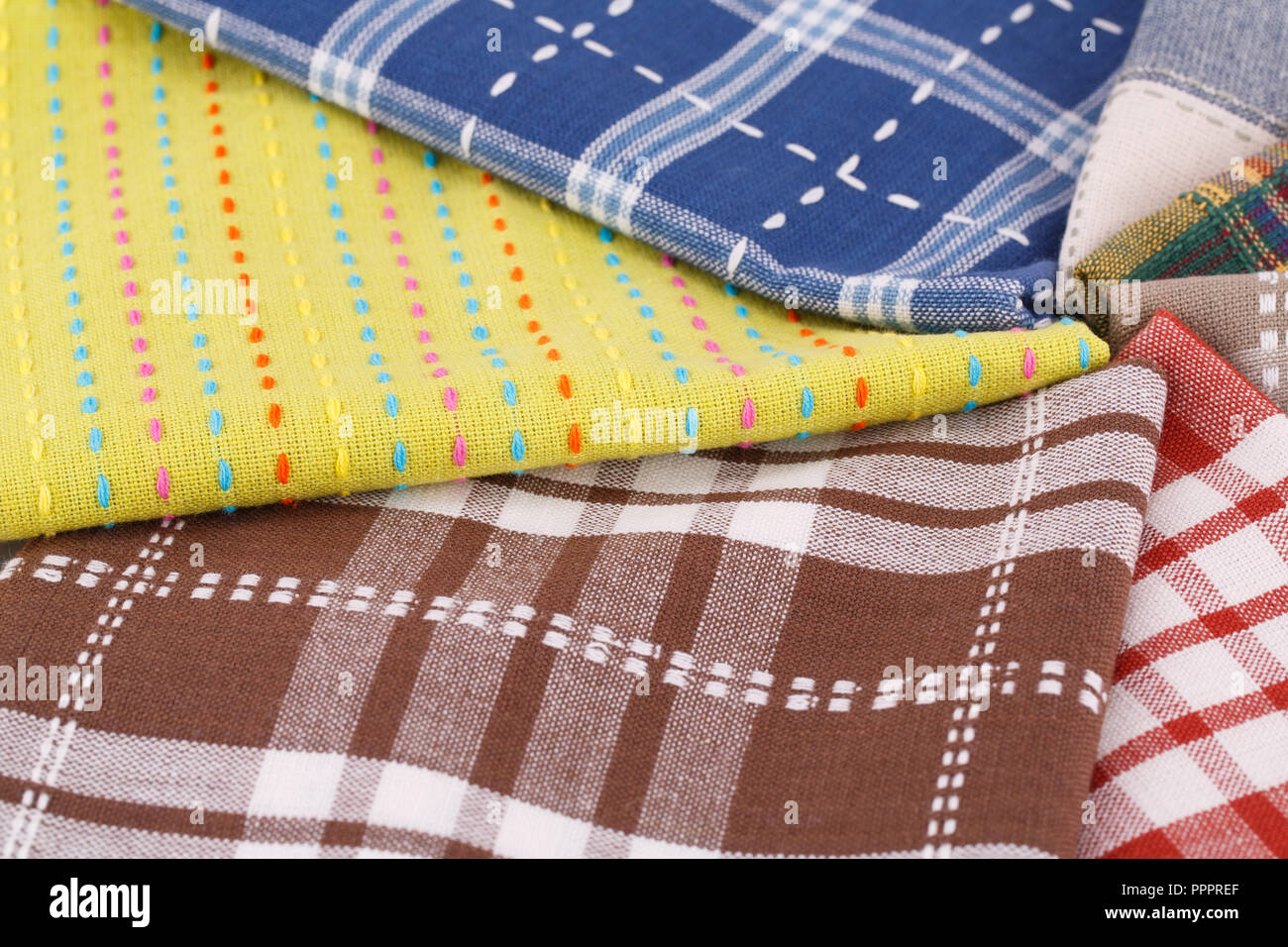 Colorful kitchen towels closeup picture Stock Photo - Alamy