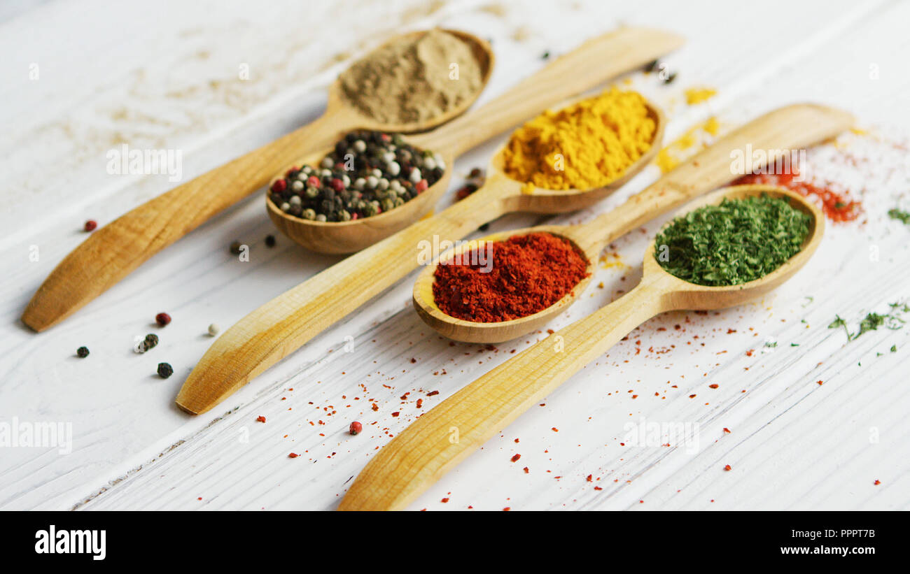 Spoons with condiments hi-res stock photography and images - Alamy