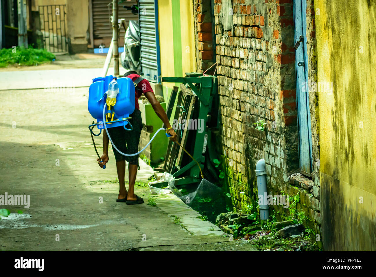 Men with Gasoline Pest Control Spraying Equipment. Pest control worker ...