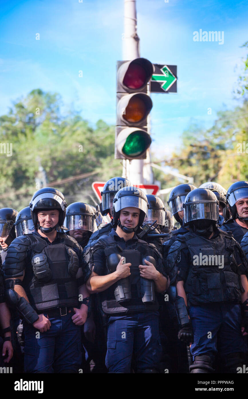 CHISINAU, MOLDOVA - September 26, 2018: Police in full uniform during ...