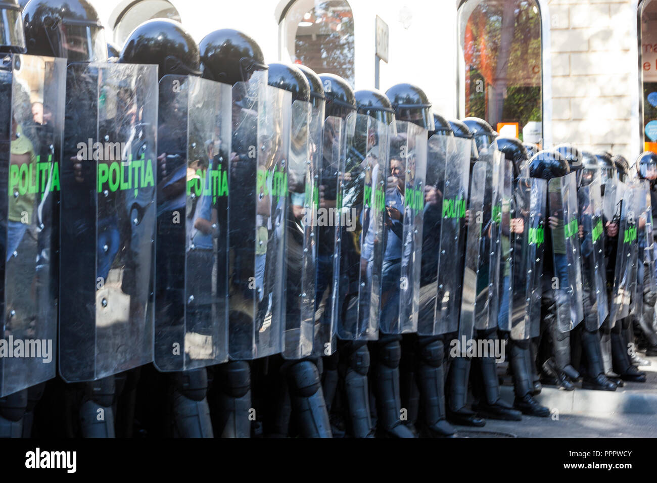 CHISINAU, MOLDOVA - September 26, 2018: Police in full uniform during ...