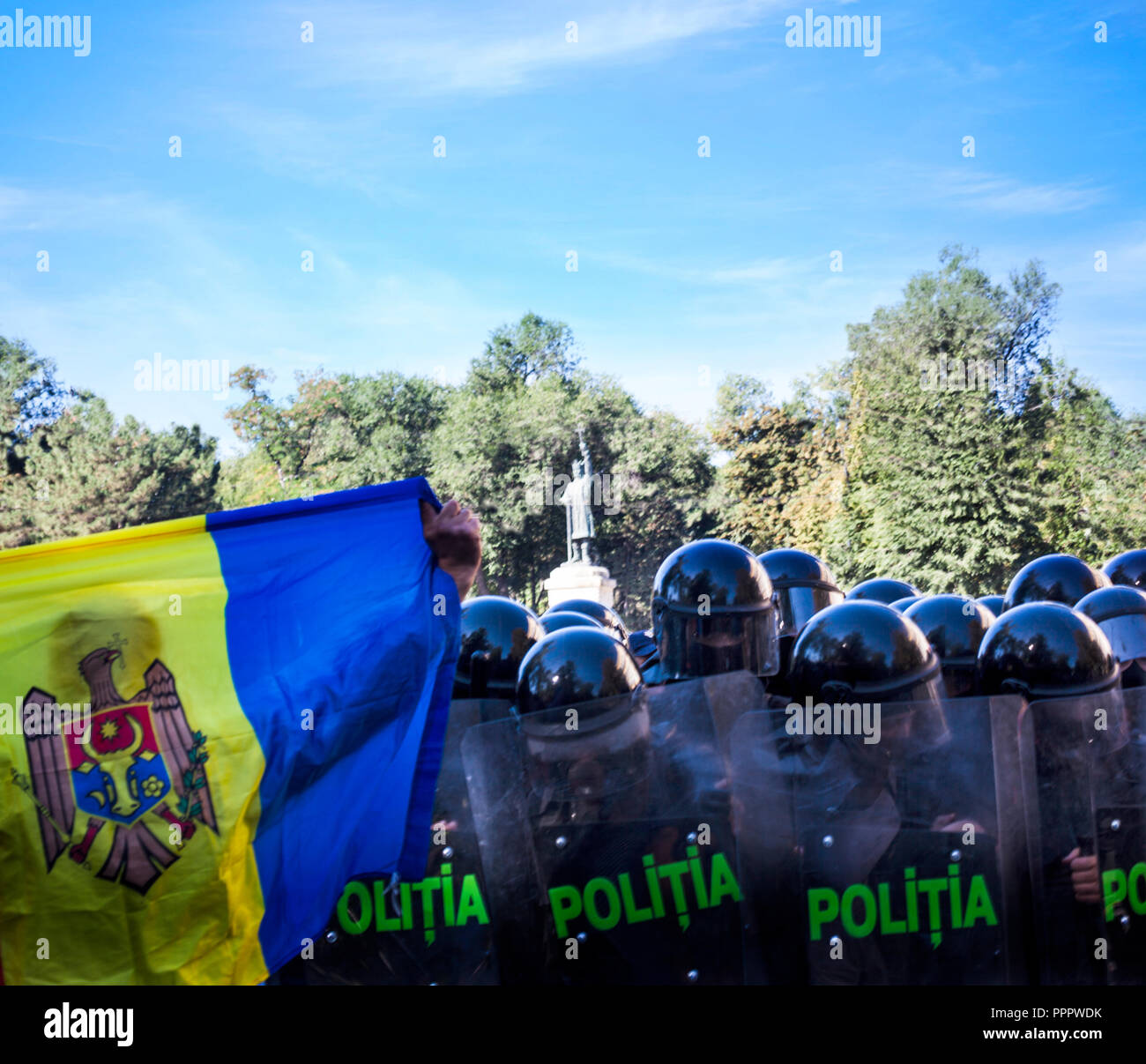 CHISINAU, MOLDOVA - September 26, 2018: Police in full uniform during ...