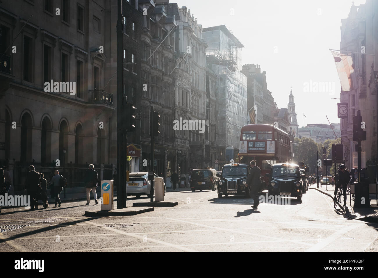 London, UK - September 17, 2018: People crossing the road on a ...